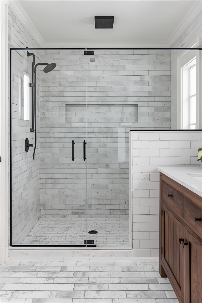17 Farmhouse Walk-In Shower Ideas For Perfect Mix of Modern + Cozy ...
